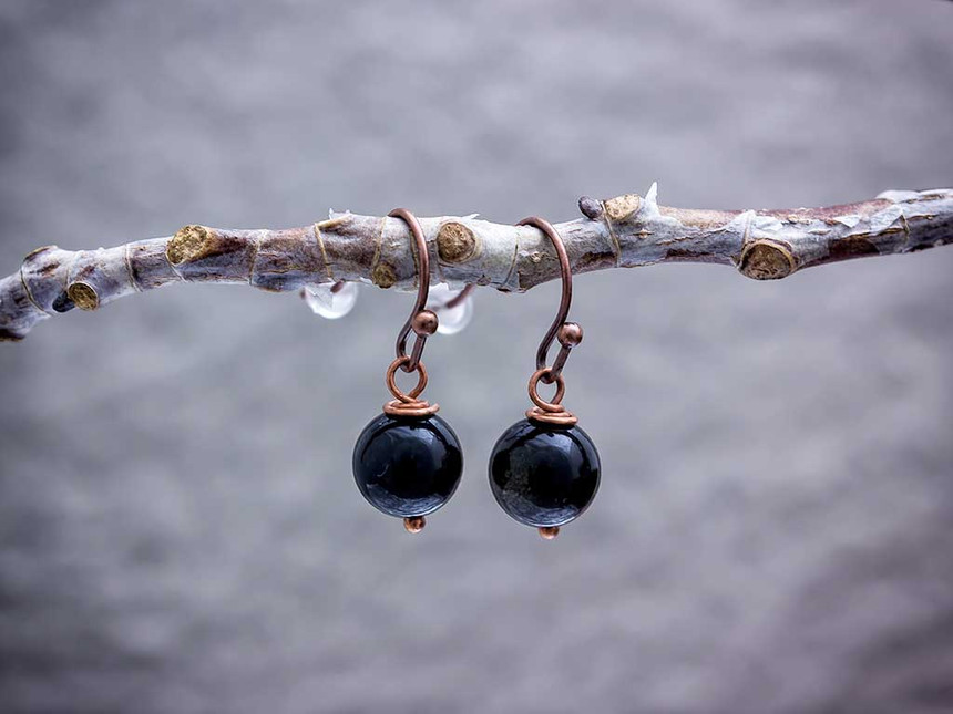 Arany obszidián lógós réz drót fülbevaló 8mm 1.899 Ft-os áron - R.M.ékszer